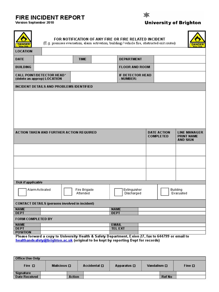 Fire Incident Report Form Master | PDF