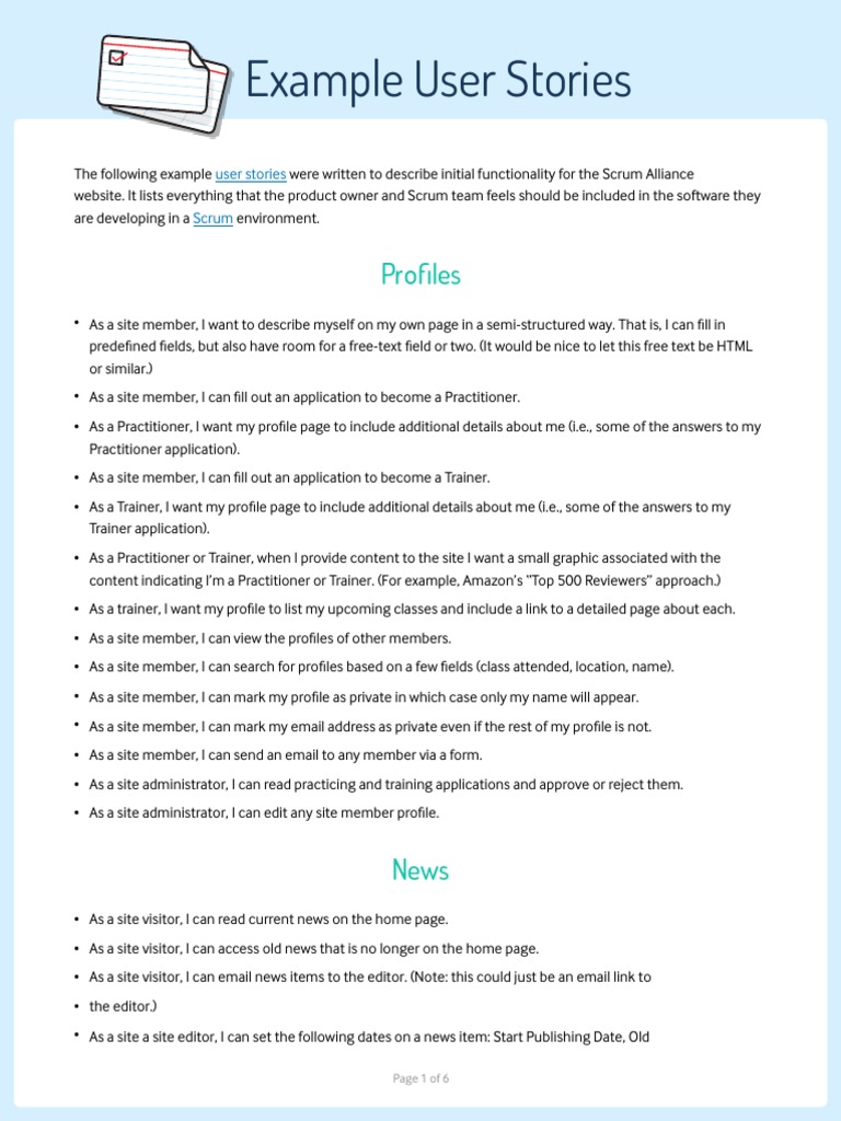 Example User Stories | PDF | Scrum (Software Development) | Cyberspace