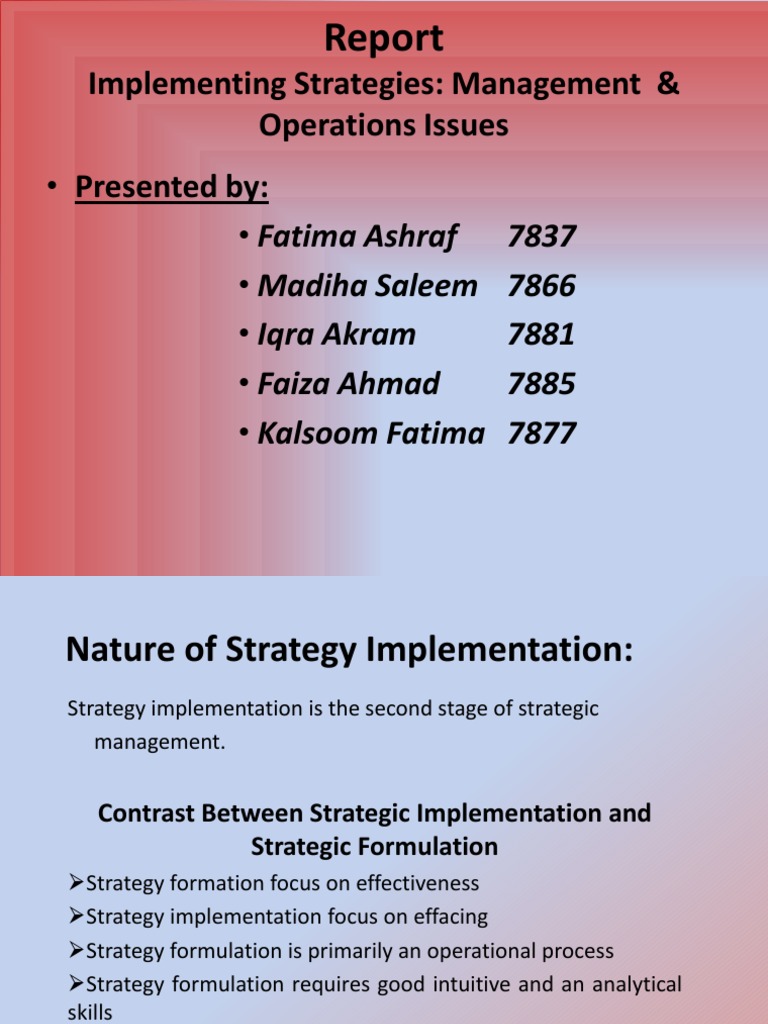 Implementing Strategies Management And Operations Issues Pdf Strategic Management Resource