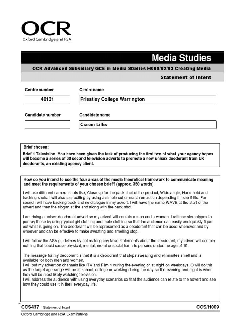 Statement of Intent Form 2 | PDF | Advertising | Communication