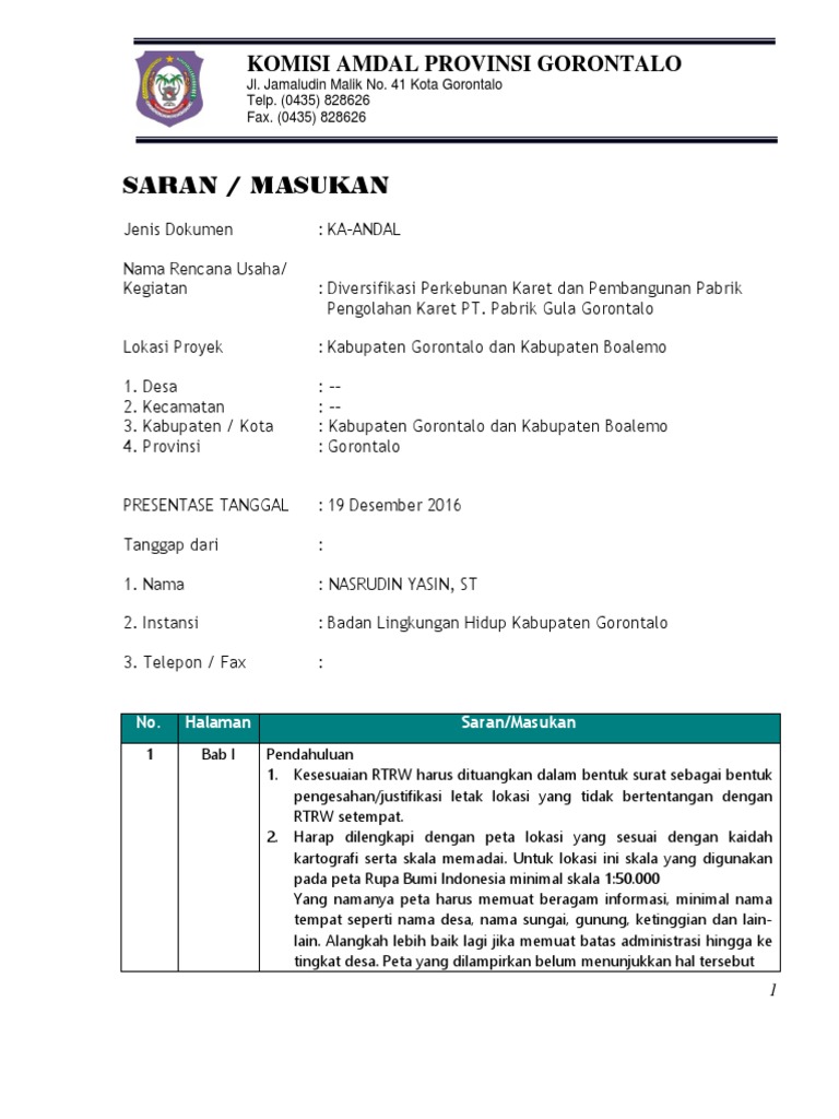 Saran Masukan Rapat Komisi Amdal KA PERKEBUNAN KARET | PDF