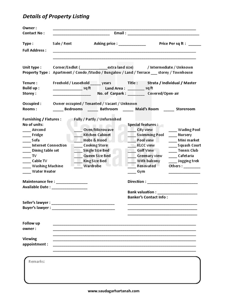 Property Listing Form Template | PDF | Condominium | Home