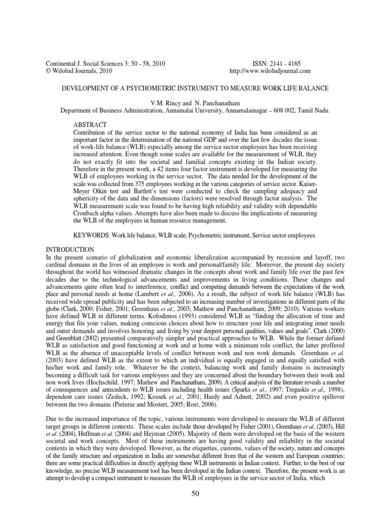 Development of A Psychometric Instrument To Measure Work Life Balance ...