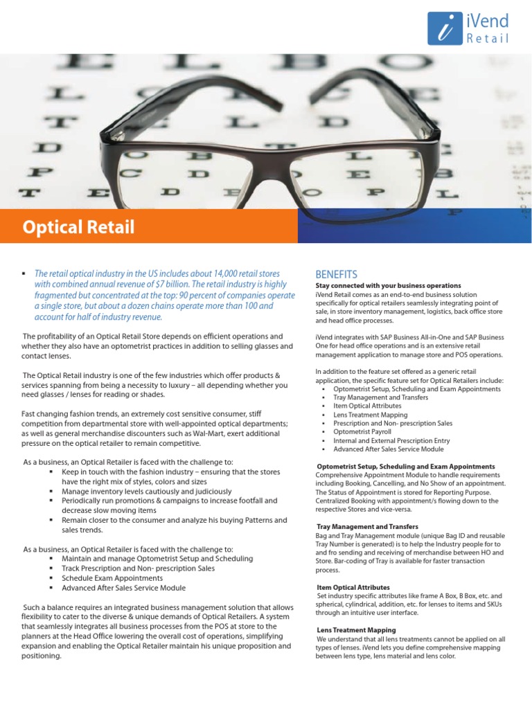 Optical Retail Software - SAP Business One With Ivend Retail | PDF ...