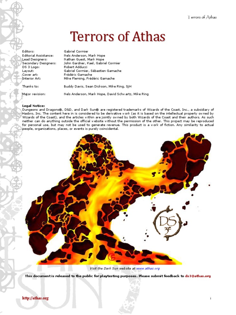 Terrors of Athas for Dark Sun 3.5 | D20 System | Dungeons & Dragons