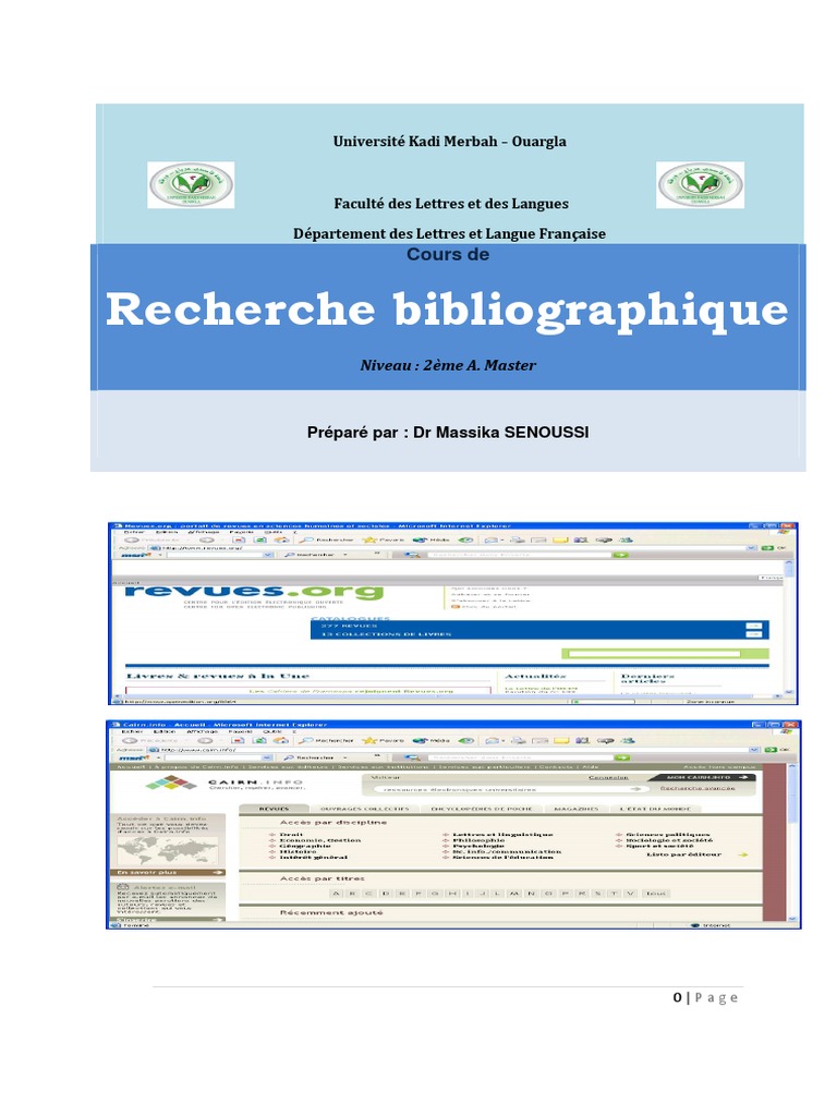 Cours de Recherche Bibliographique PDF | PDF | Livres | Évaluation par ...