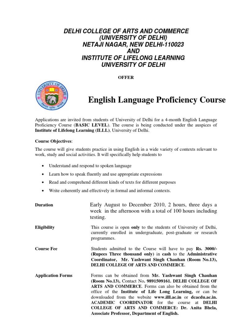 English Language Proficiency Course | PDF | University | University And ...