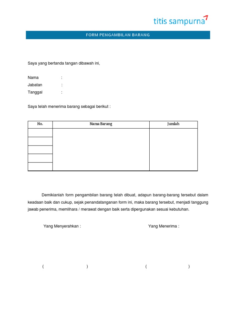 Form Pengambilan Barang | PDF