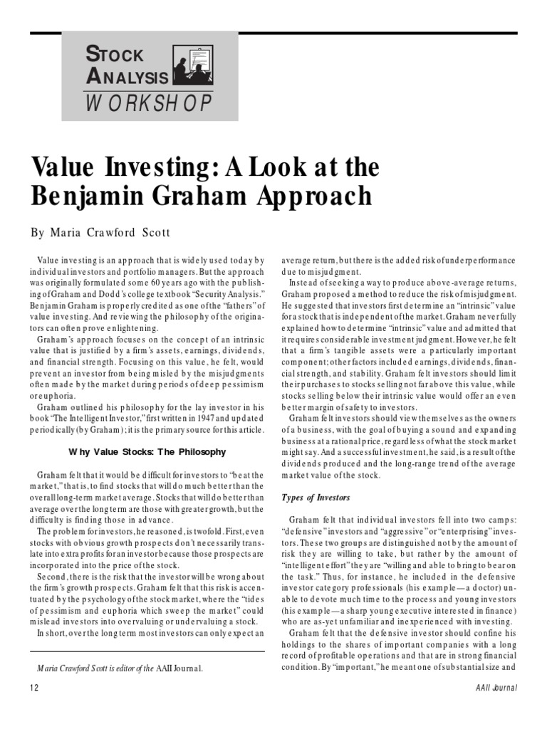 Value Investing A Look at The Benjamin Graham Approach PDF | PDF ...