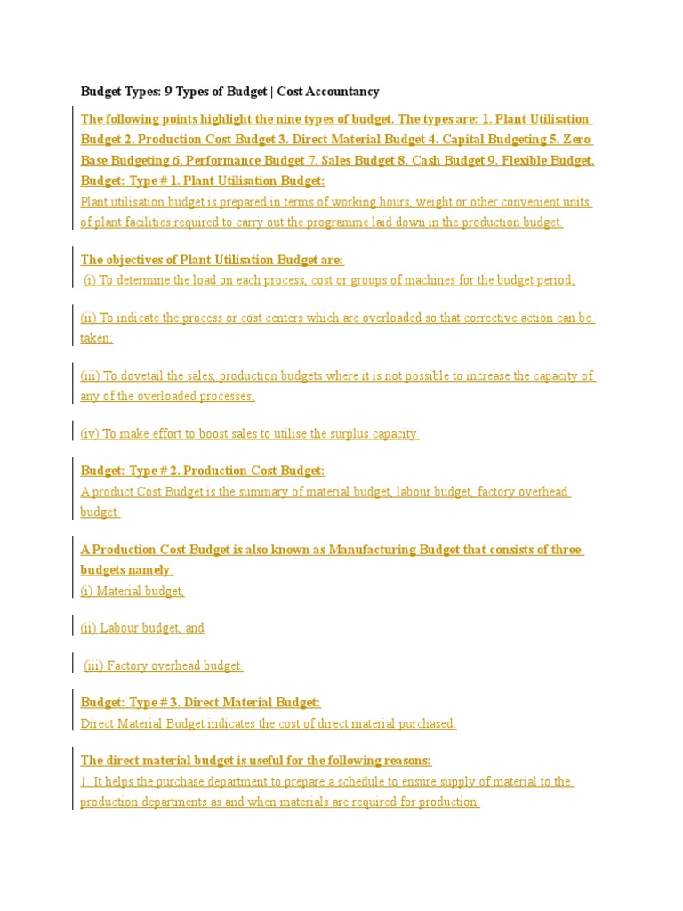 Budget Types: 9 Types of Budget - Cost Accountancy | PDF | Capital ...