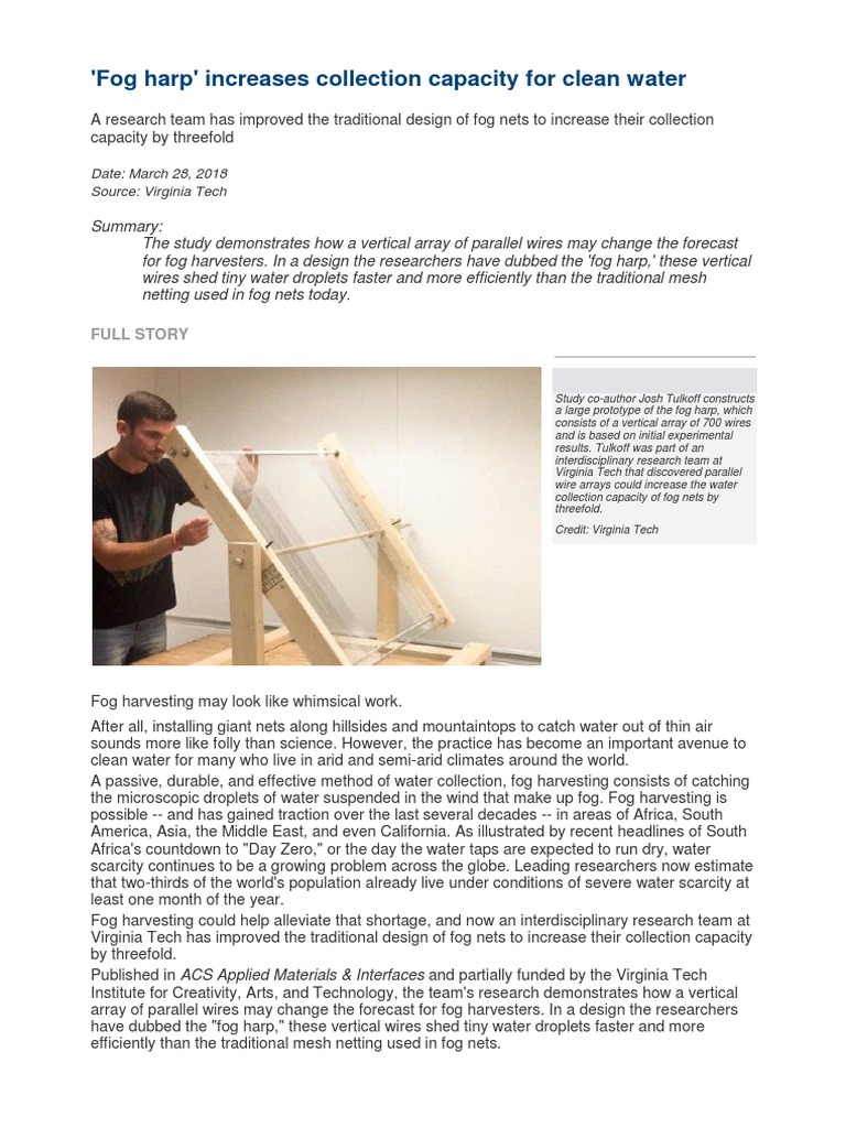 Successful New Design For The Fog Harp | PDF | Fog | Water