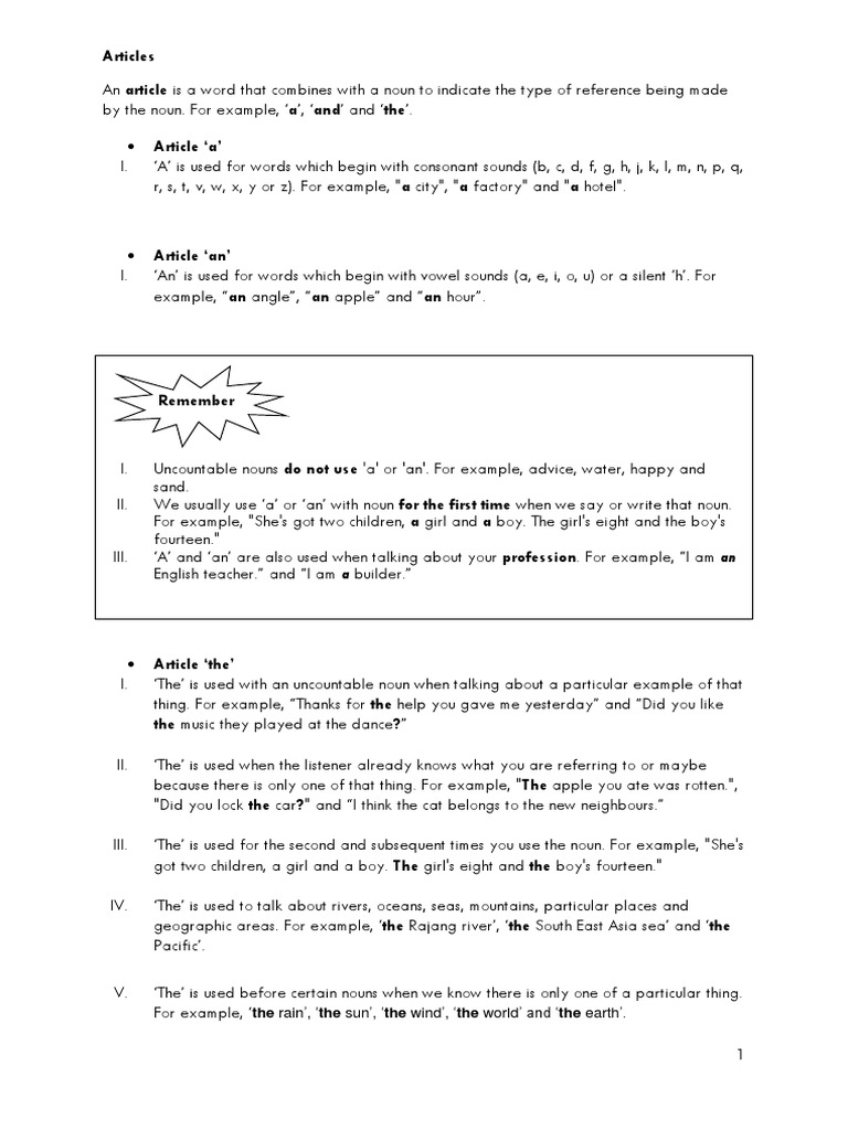 Articles: The Rain | PDF | Noun | Rules
