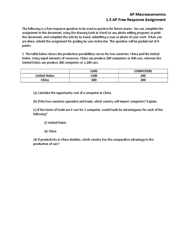 AP Macroeconomics 1.3 AP Free Response Assignment: Cars Computers ... AP Macroeconomics 1.3 AP Free Response Assignment: Cars Computers ...