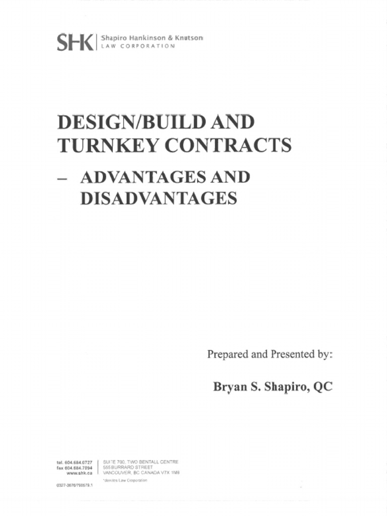 Design Build and Turnkey Contracts Advantages and Disadvantages PDF | PDF