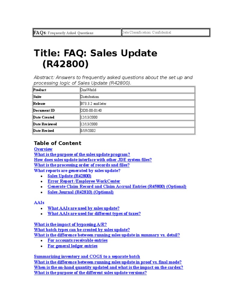 Sales Update Process in JDE | PDF | Debits And Credits | Invoice