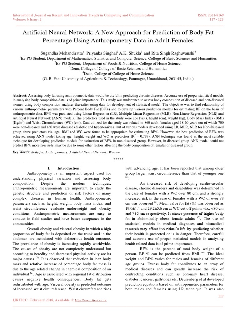 Artificial Neural Network: A New Approach For Prediction of Body Fat Percentage Using ...