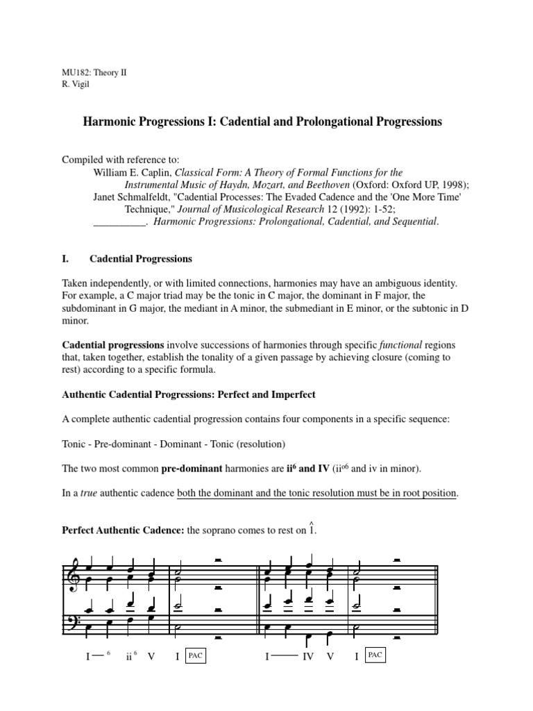 Harmonic Progressions I Cadential and Prolongational Progressions PDF | PDF | Harmony | Chord ...