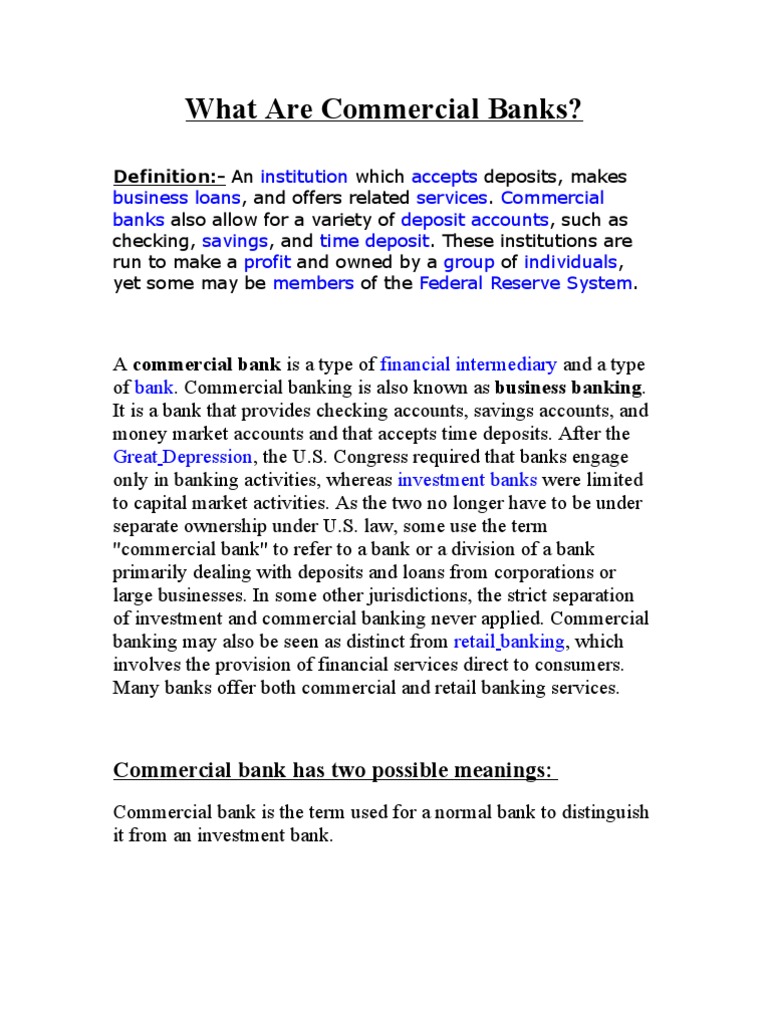 Commercial Banks: Definition & Roles | PDF | Commercial Bank | Deposit ...