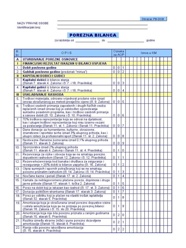 Porezna Bilanca | PDF