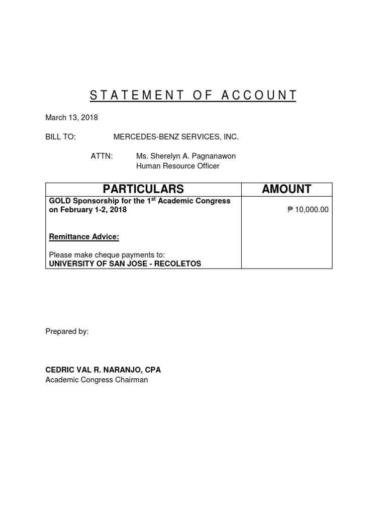 Statement of Account: Particulars Amount | PDF