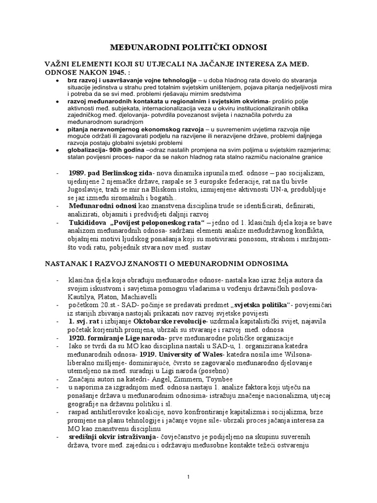 Skripta Medjunarodni Odnosi | PDF