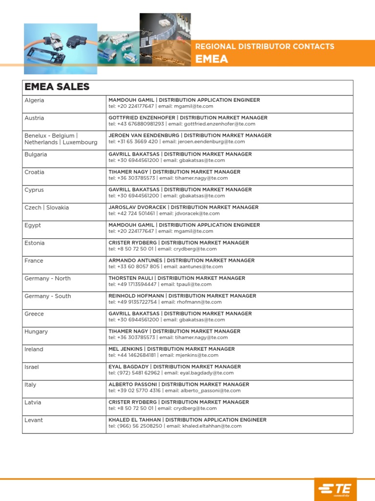 EMEA Regional Distributor Contact List | PDF | Companies | Business