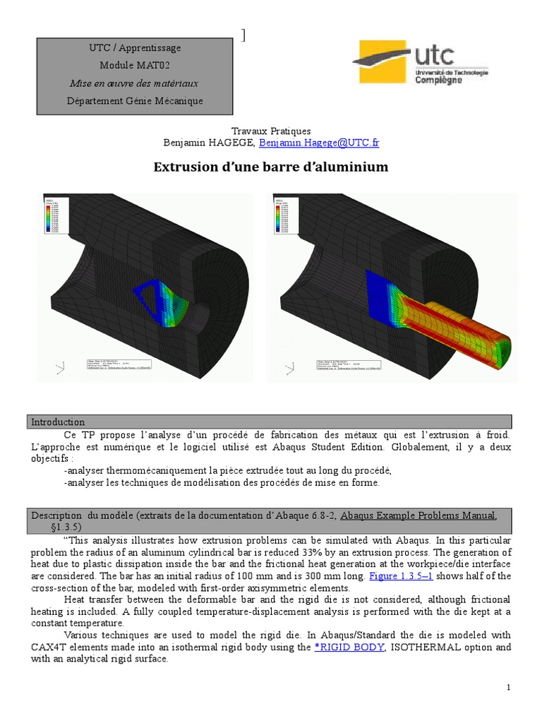 Analysis of the Thermomechanical Behavior of an Aluminum Bar During Cold Extrusion Using Finite ...