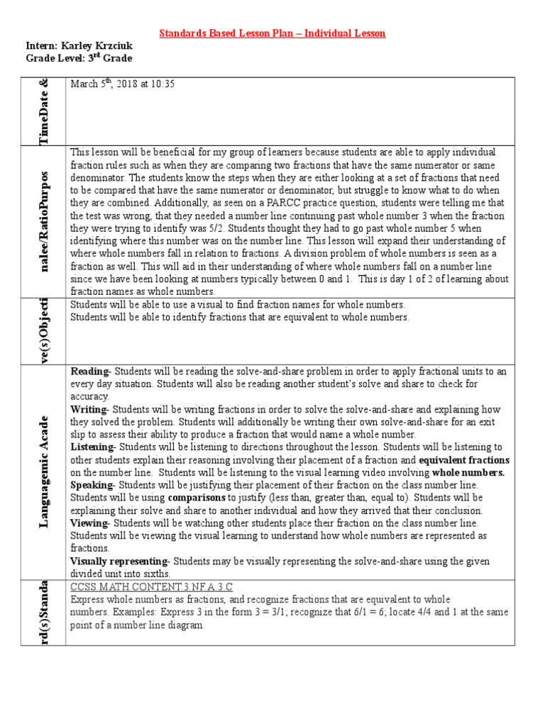 Standards Based Lesson Plan - Individual Lesson: Ccss - Math.Content.3 ...