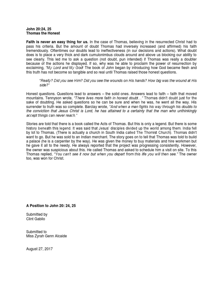 Thomas The Doubter | PDF