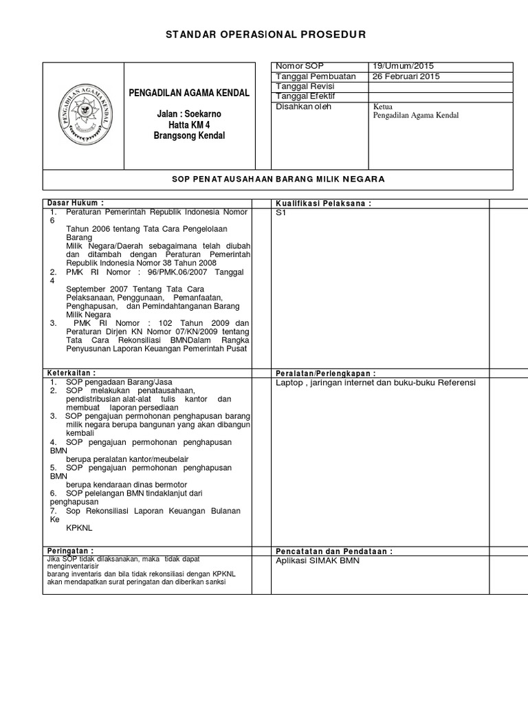 SOP Penatausahaan BMN | PDF