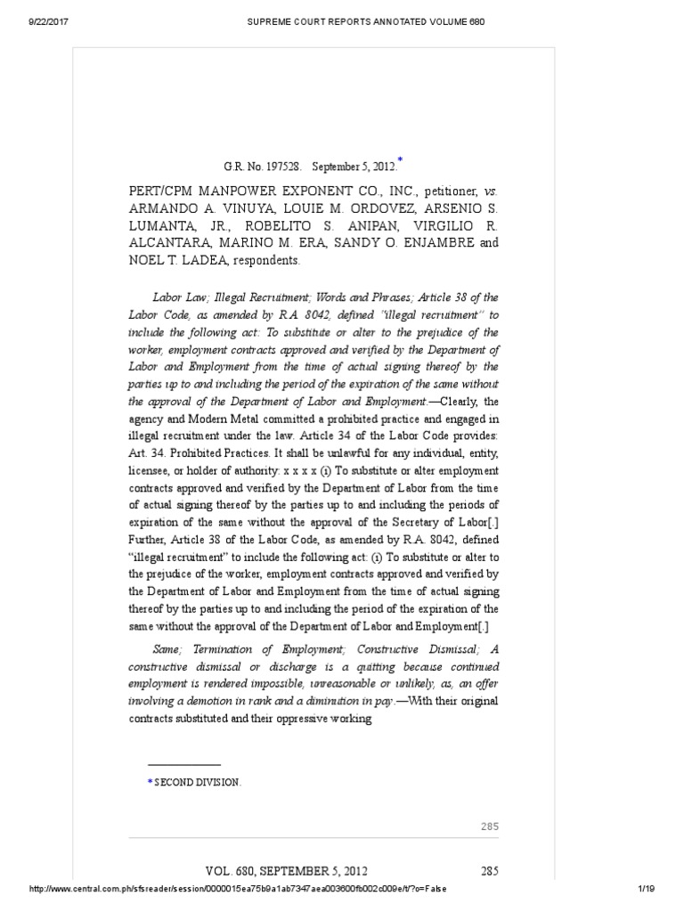 PERT CPM Manpower Exponent Co., Inc. v. Vinuya | PDF | United States ...