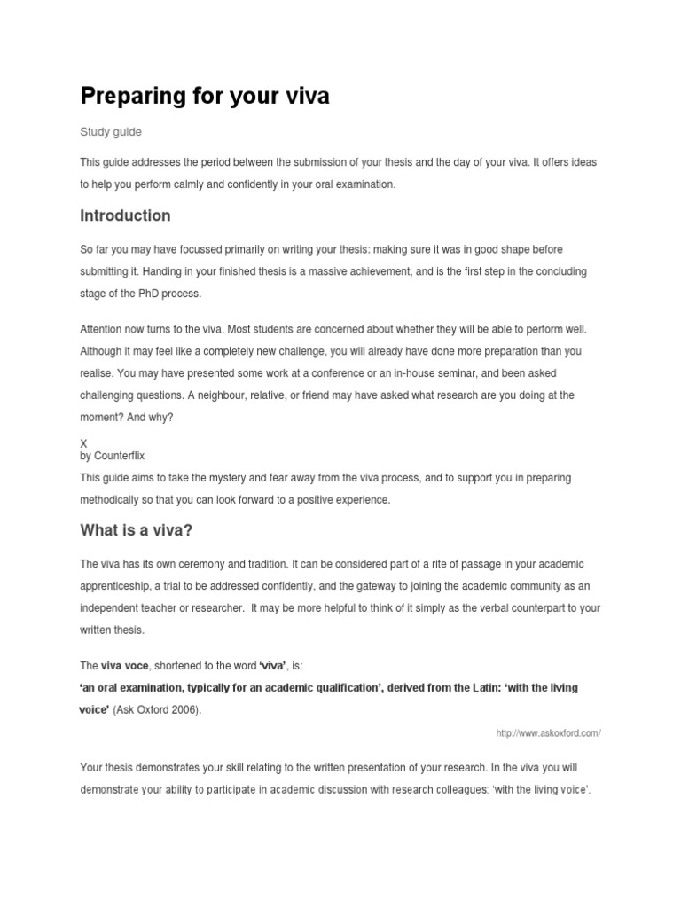 Preparing For Your Viva | PDF | Thesis | Cognitive Science
