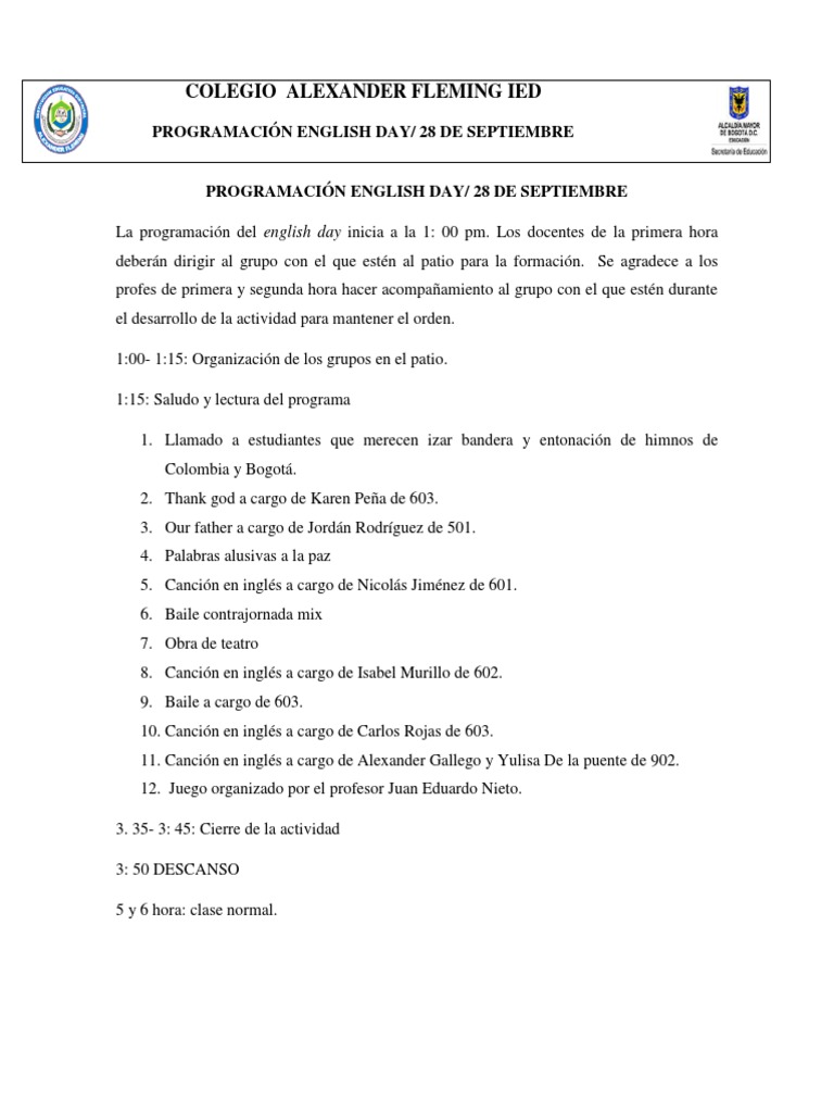 Programación English Day | PDF