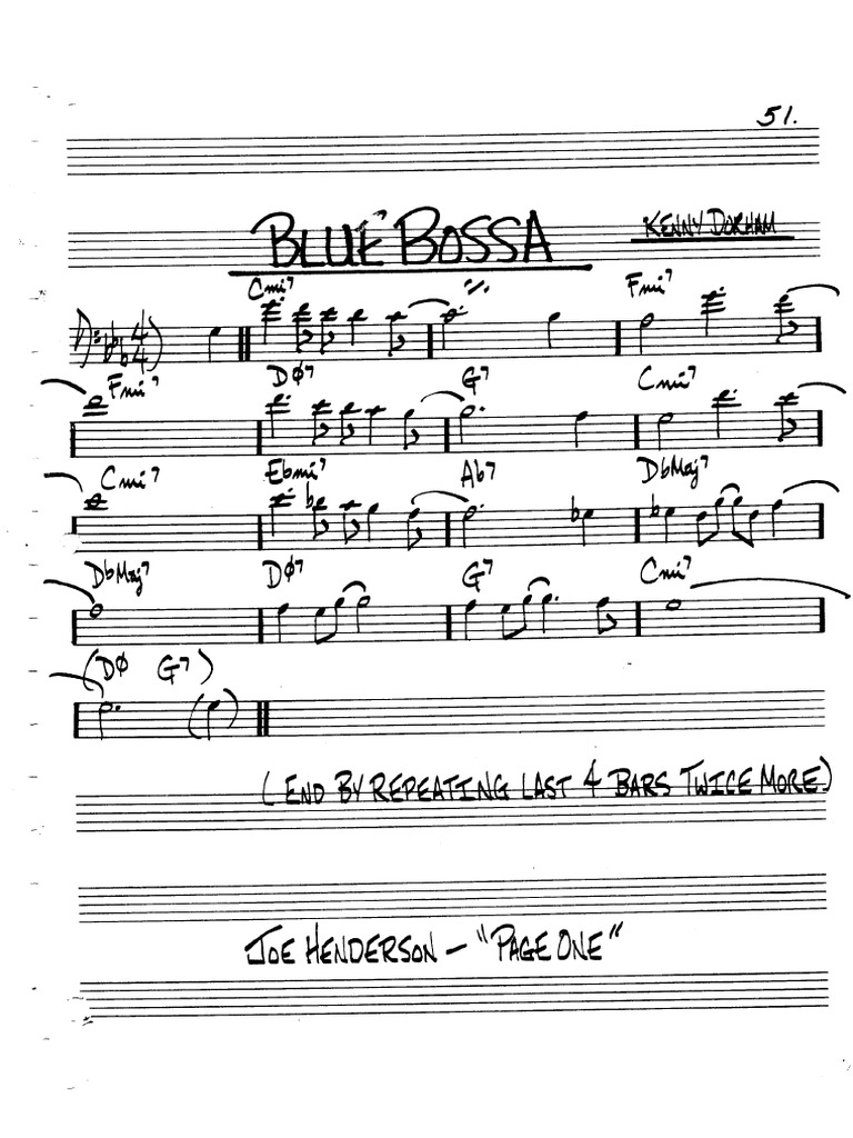 Blue Bossa - Dorham (Bass Clef) | Jazz Music | Entertainment (General)