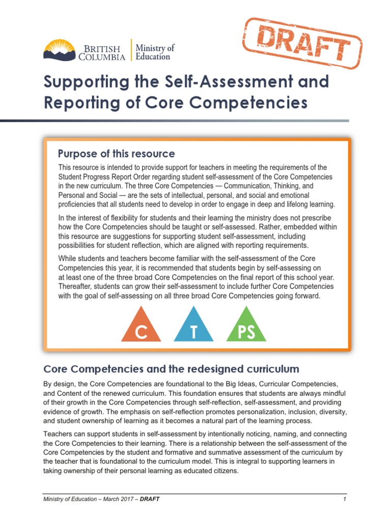 Core Competencies Self-Assessment Guide | PDF | Curriculum | Teachers