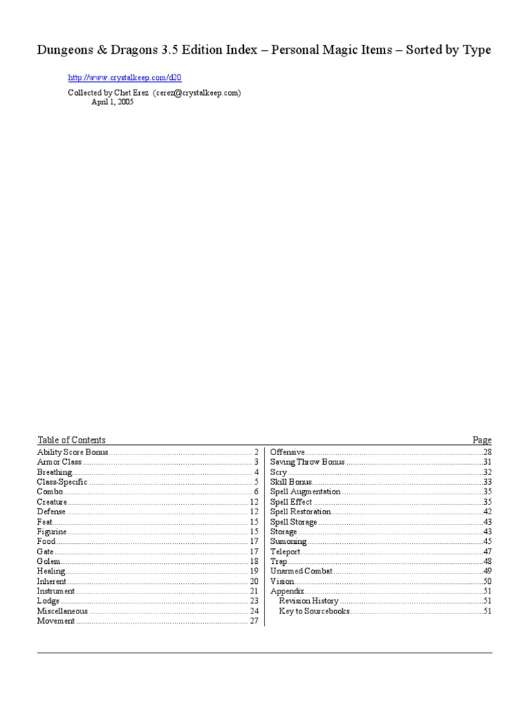 Dungeons & Dragons 3.5 Index - Magic Items (By Type) | PDF | Dwarf ...