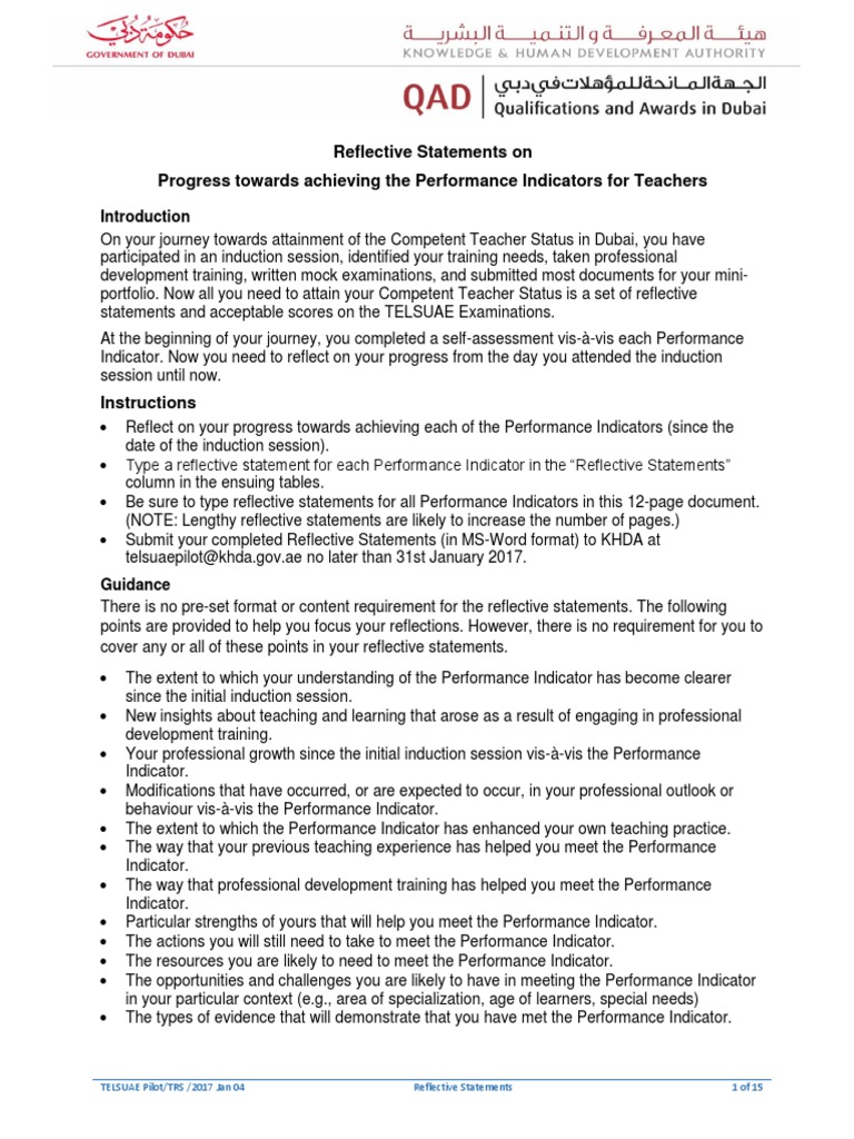 Reflective Statements | PDF | Teachers | Curriculum