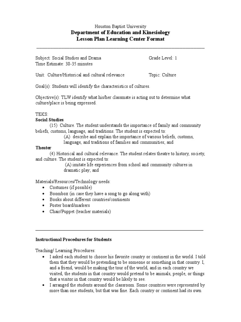 Integrated Lesson Plan 2 Drama | PDF | Lesson Plan | Teachers