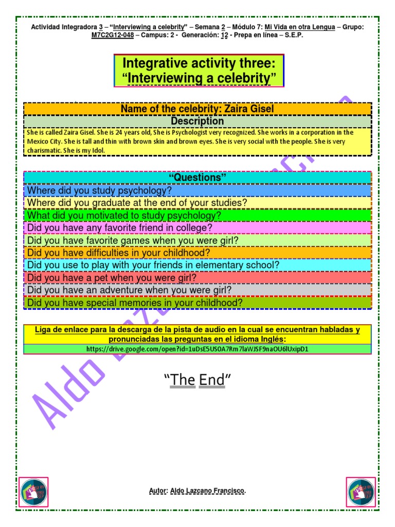 Actividad Integradora 3 - Interviewing A Celebrity - Semana 2 de 4 ...