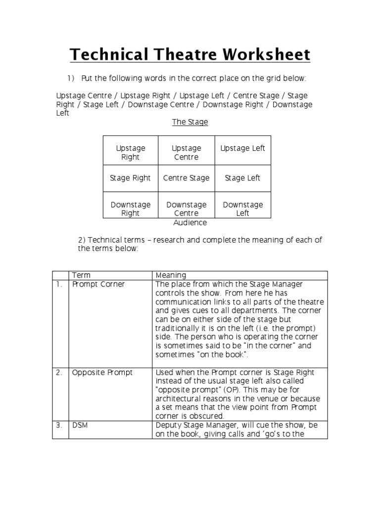 Technical Theatre Worksheet Answers | Download Free PDF | Theatre ...