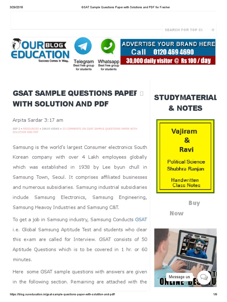 Gsat Sample Questions Paper With Solutions And Pdf For Fresher Computing Technology