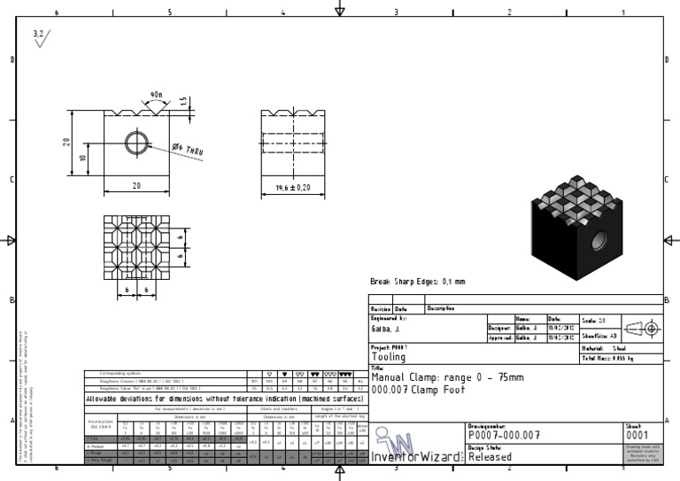Inventorwizard: Tooling Manual Clamp: Range 0 - 75Mm 000.007 Clamp Foot ...