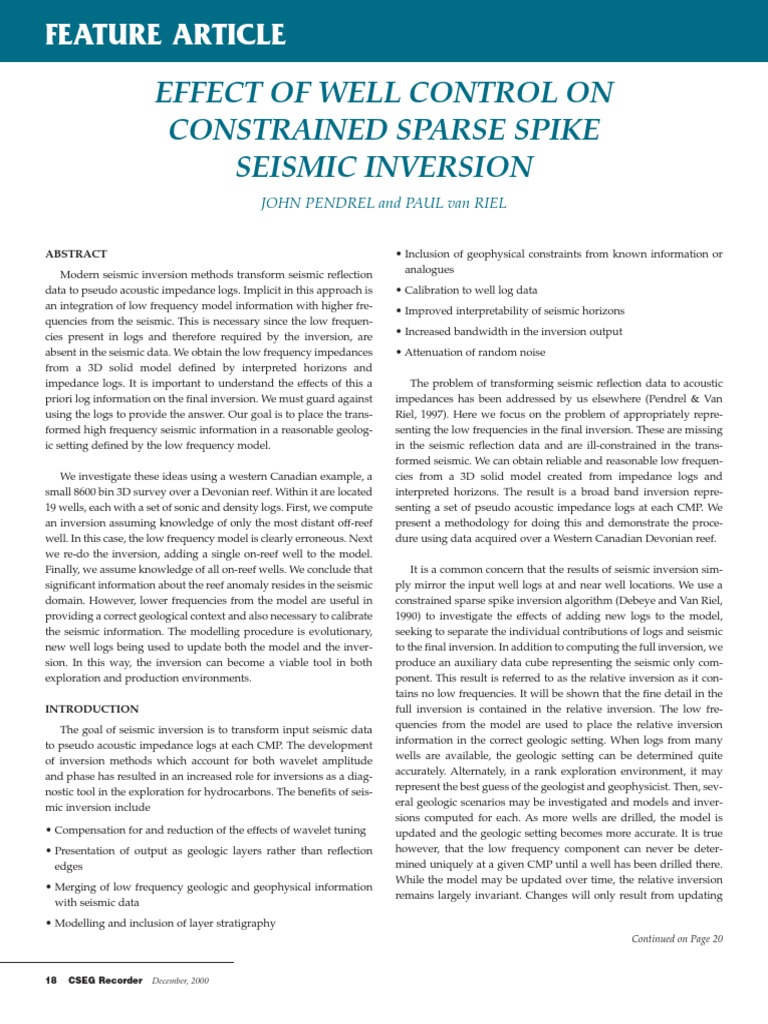 Effect of Well Control On Constrained Sparse Spike Seismic Inversion ...