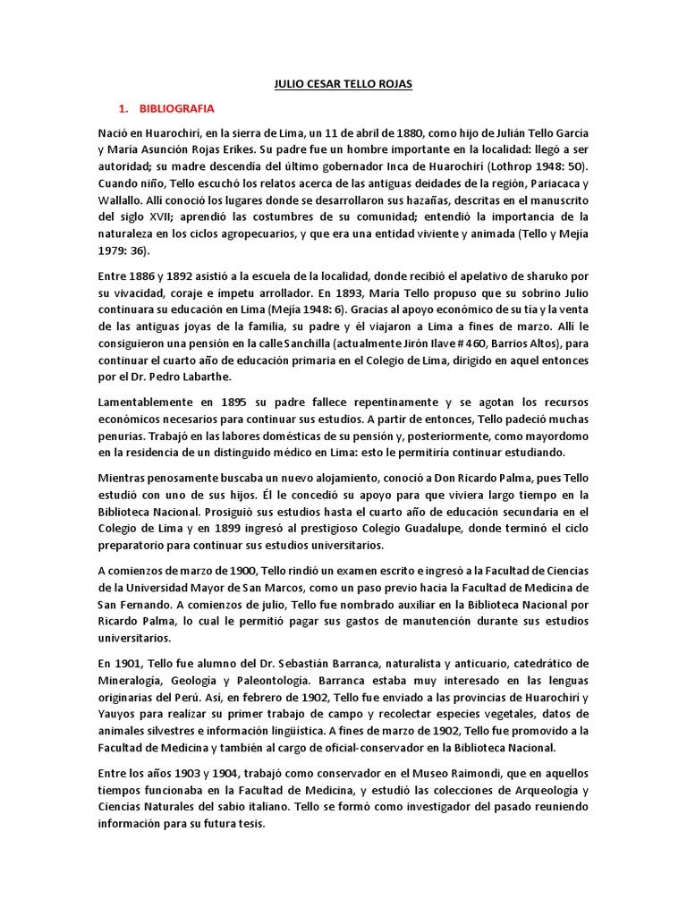 Julio Cesar Tello Rojas | PDF | Perú | Lima