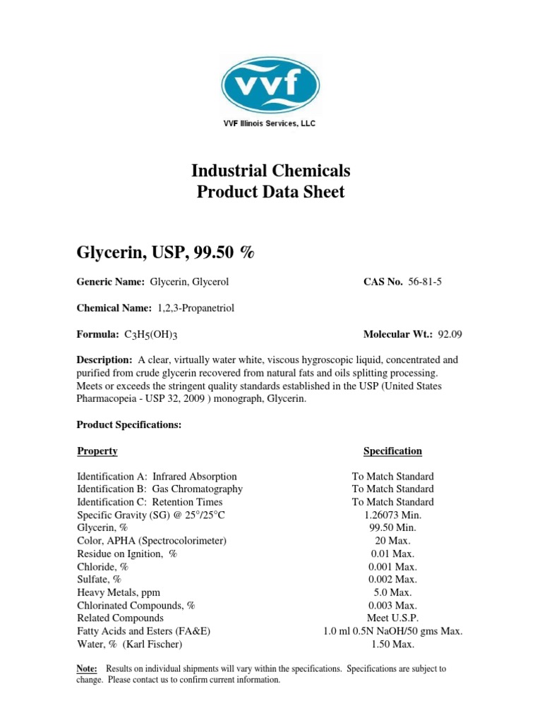 USP Glycerin 99 5% PDS | PDF | Glycerol | Chemical Substances