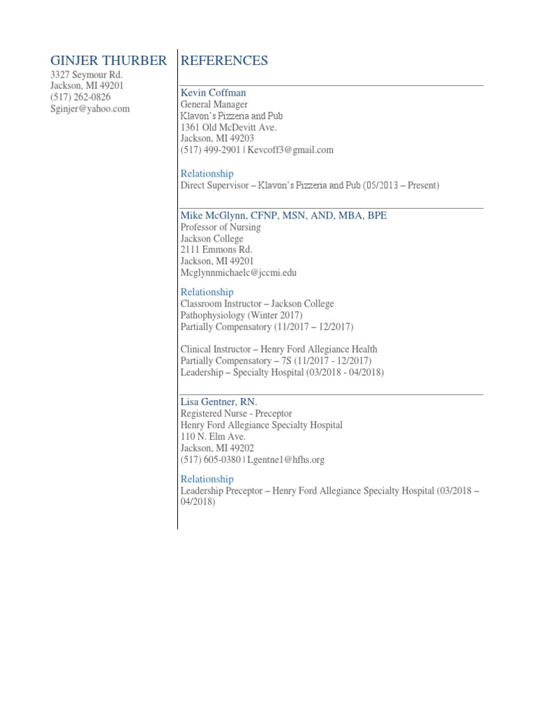 Professional References List | PDF | Career & Growth