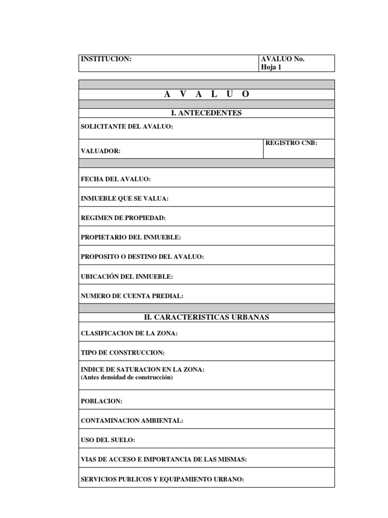 Formato Avaluo Para Inmuebles