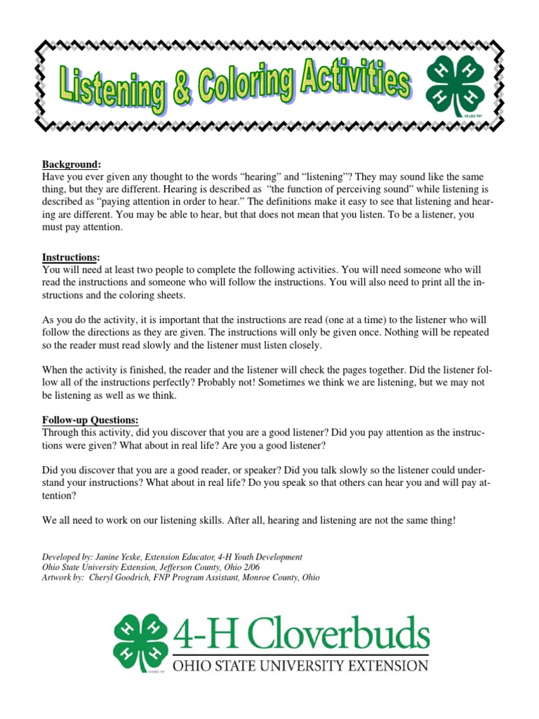 Listening Skills Coloring Activity | PDF | Color