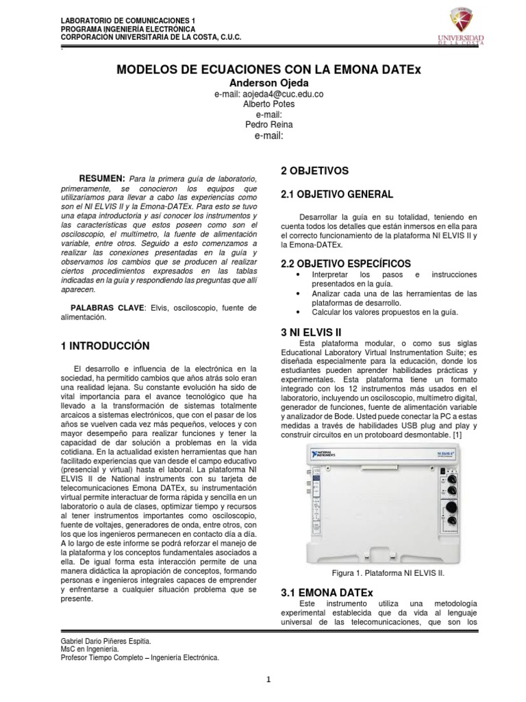 Informe # 2 Modelos de Ecuaciones Con La Emona | PDF | Electricidad | Ingenieria Eléctrica