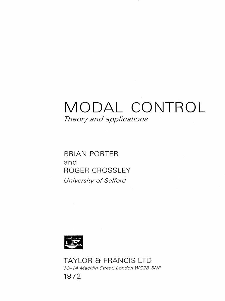 Modal Control Theory and Applications - Brian Porter & Roger Crossley | PDF